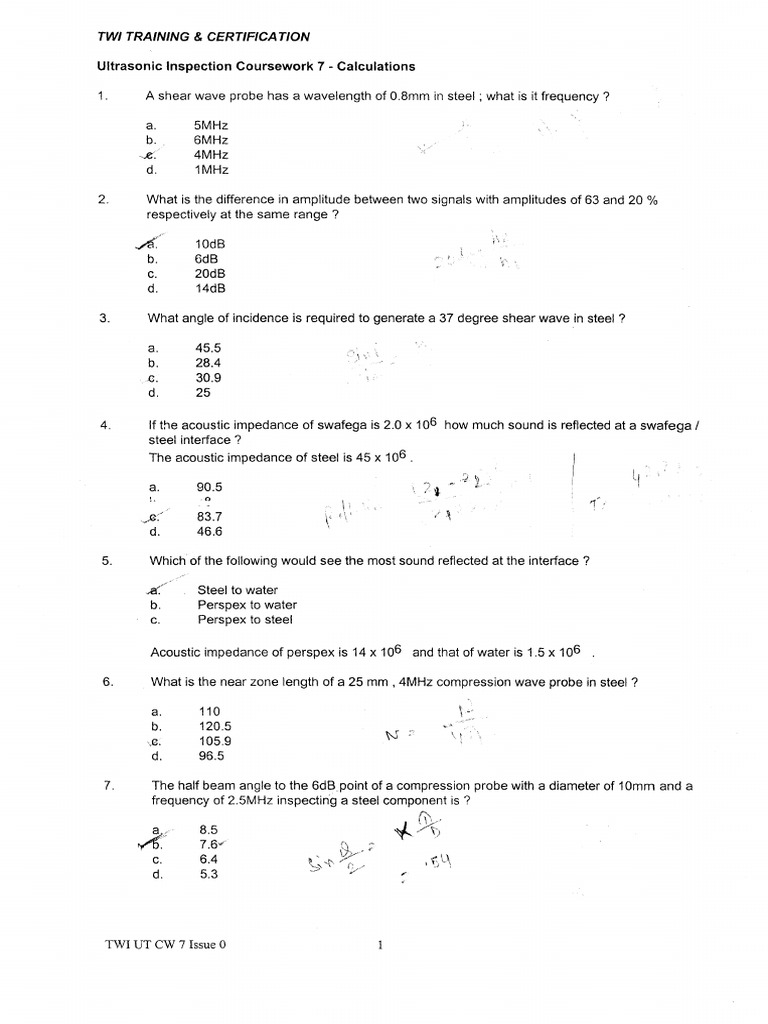 TWI UT Training Question Bank Ultrasonic | PDF | Ultrasound | Hertz