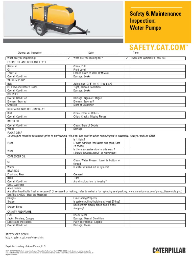 Cat Safety & Maintenance Checklist - SYKES PUMPS | PDF | Pump ...