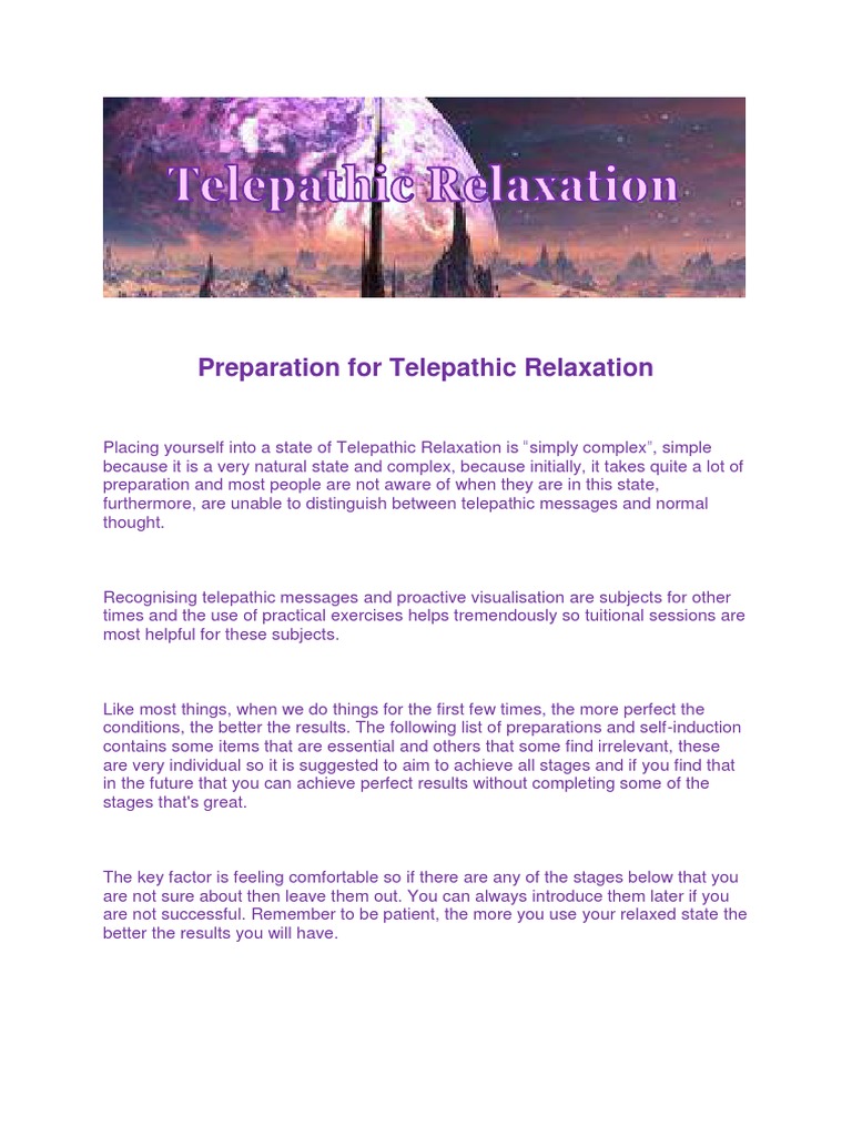 CE-5 UK Protocols - Telepathic Relaxation | PDF | Relaxation (Psychology) | Telepathy