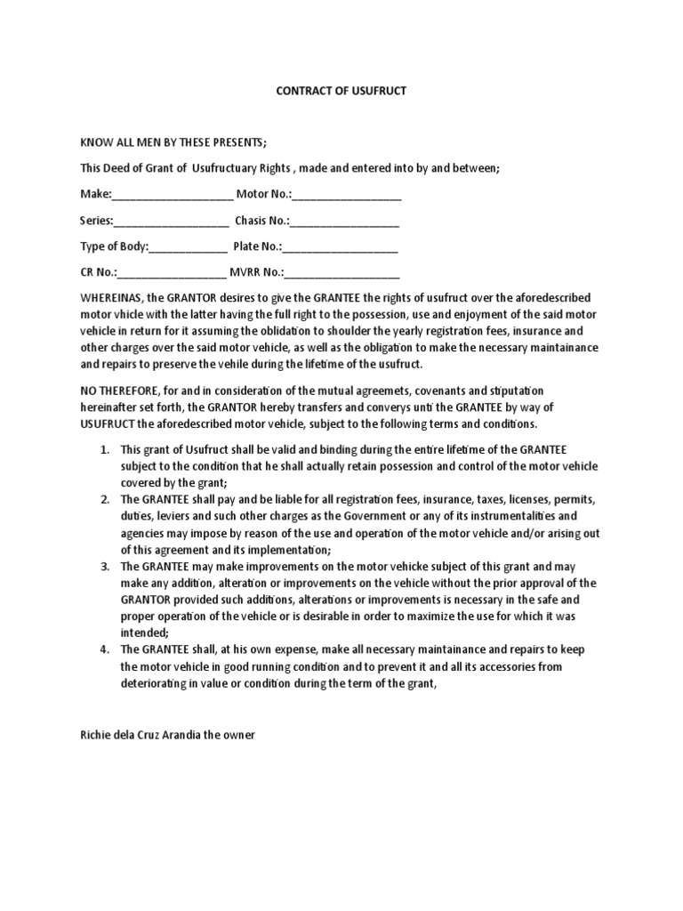 Contract of Usufruct | PDF