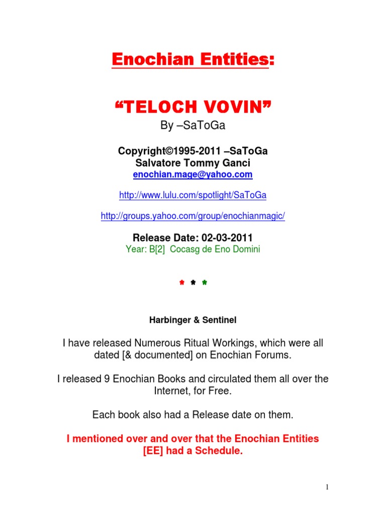 Enochian Entities TELOCH VOVIN by SaToGa | PDF | Religious Belief And ...