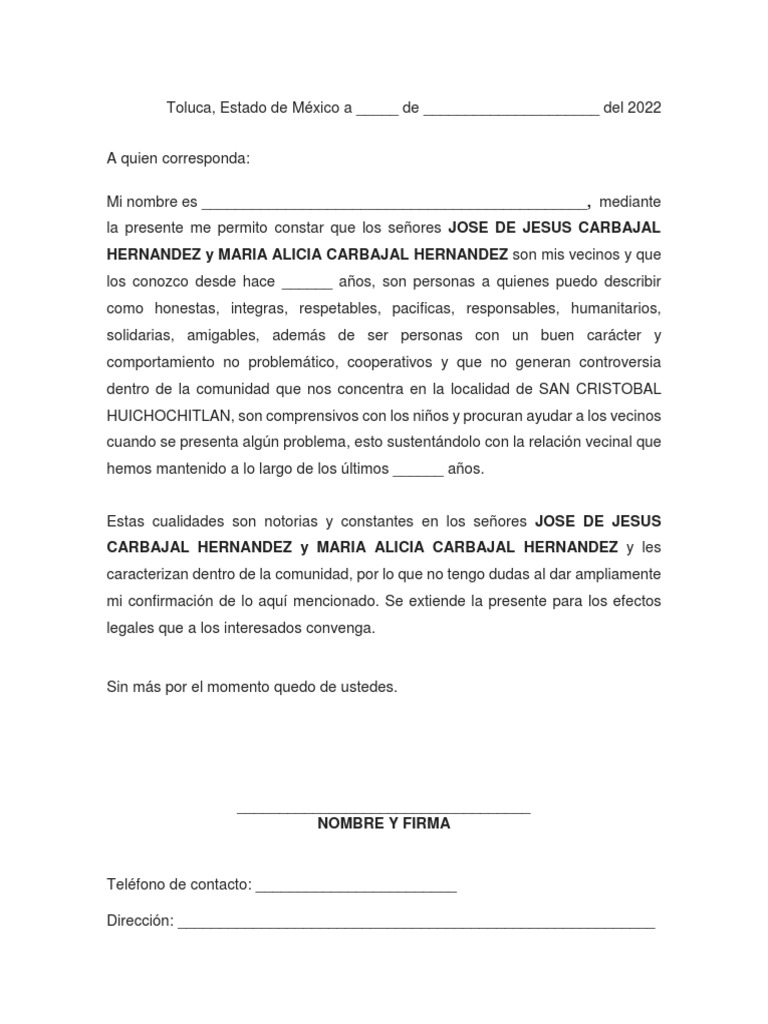 Constancia Vecinal | PDF