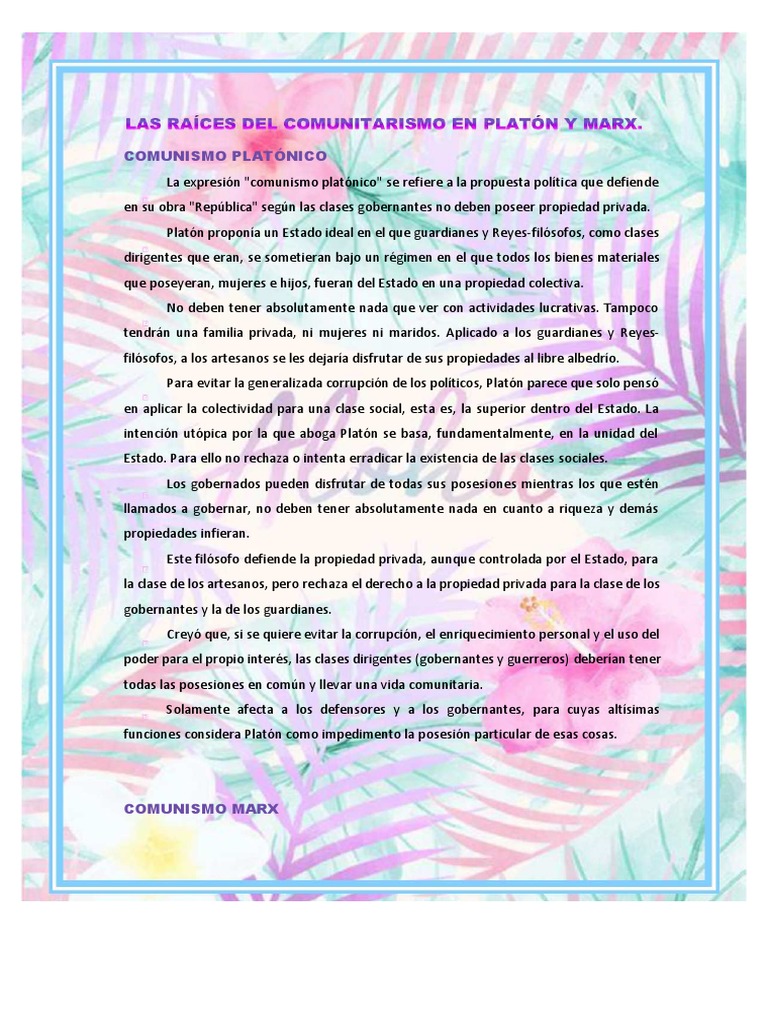 LAS RAÍCES DEL Comunitarismo EN PlatóN Y MARX | PDF | Comunismo | Platón