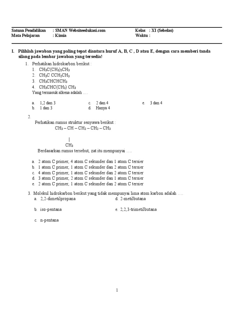 Soal PTS Kimia Kelas XI | PDF