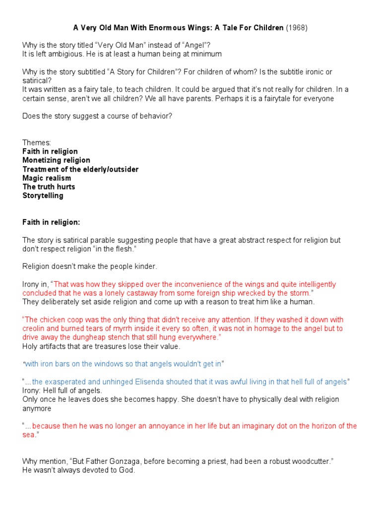 A Very Old Man With Enormous Wings notes | PDF