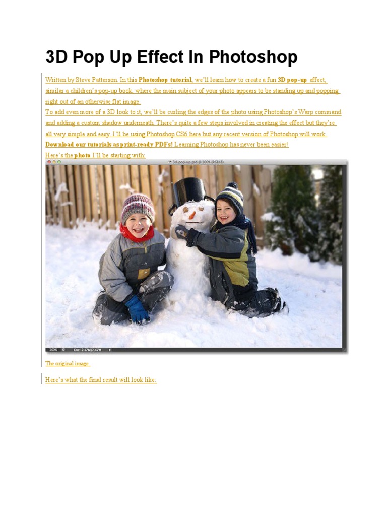 3d Pop Up Effect In Photoshop Pdf Adobe Photoshop Software