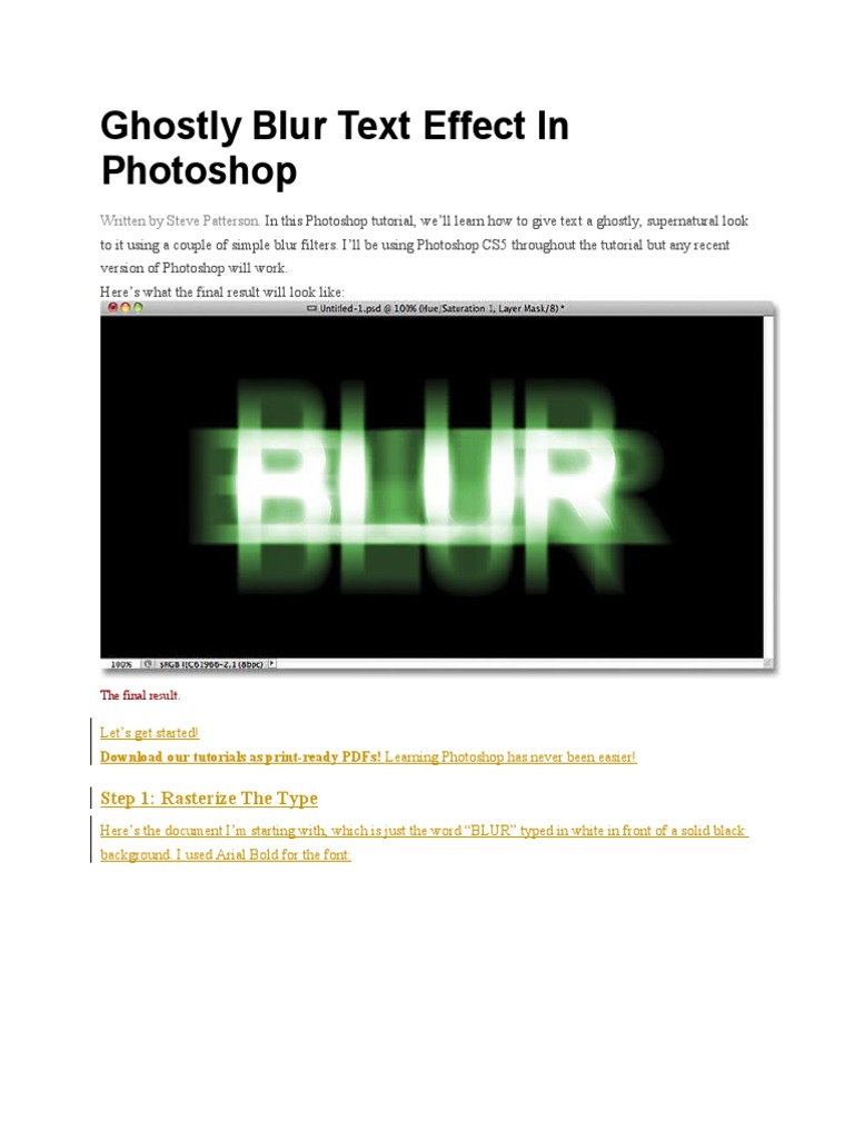 Ghostly Blur Text Effect in Photoshop | PDF | Adobe Photoshop | Software
