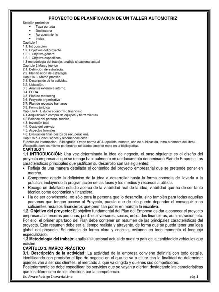 Planificación de Un Taller Automotriz | PDF | Marketing | Business