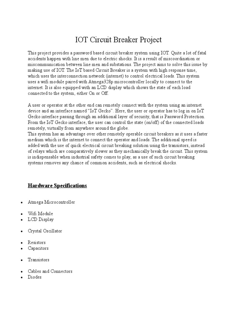IOT Circuit Breaker Project: Hardware Specifications | PDF | Computers