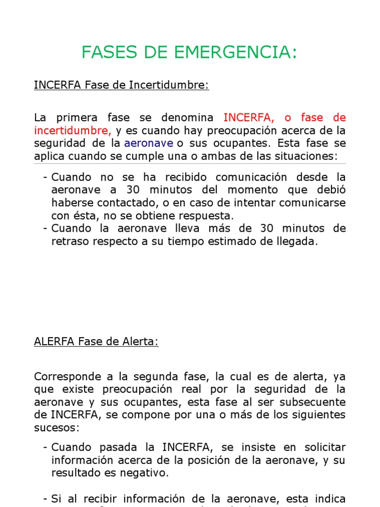 Fases de Emergencia Aérea: INCERFA, ALERFA, DETRESFA | PDF