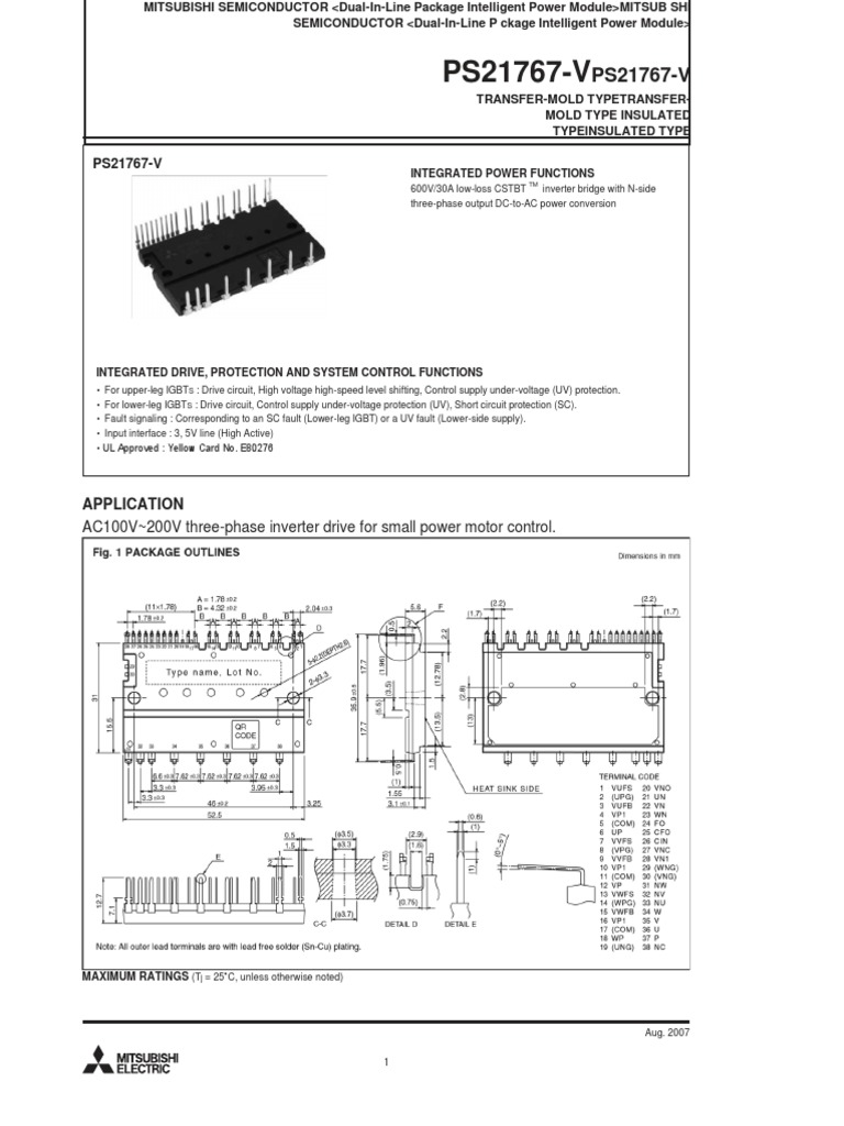 Mitsubishi PS21767-V | PDF | Capacitor | Power Supply