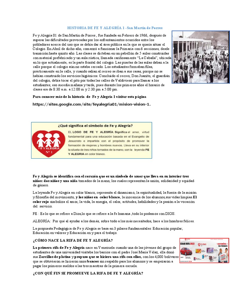 Historia de Fe y Alegría 1 en Perú | PDF | Amor | Fe