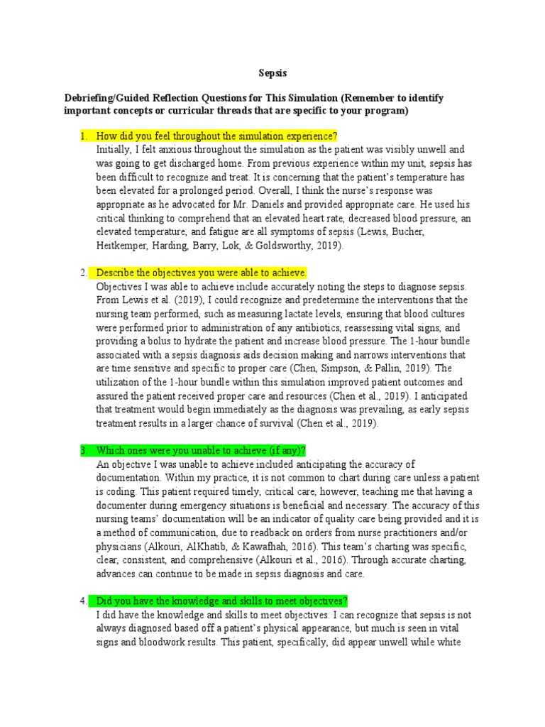 Sepsis Debriefing Questions | PDF | Sepsis | Nursing