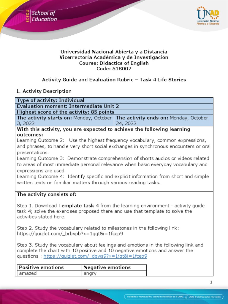 Activity Guide and Evaluation Rubric Unit 2 - Task 4 - Life Stories ...