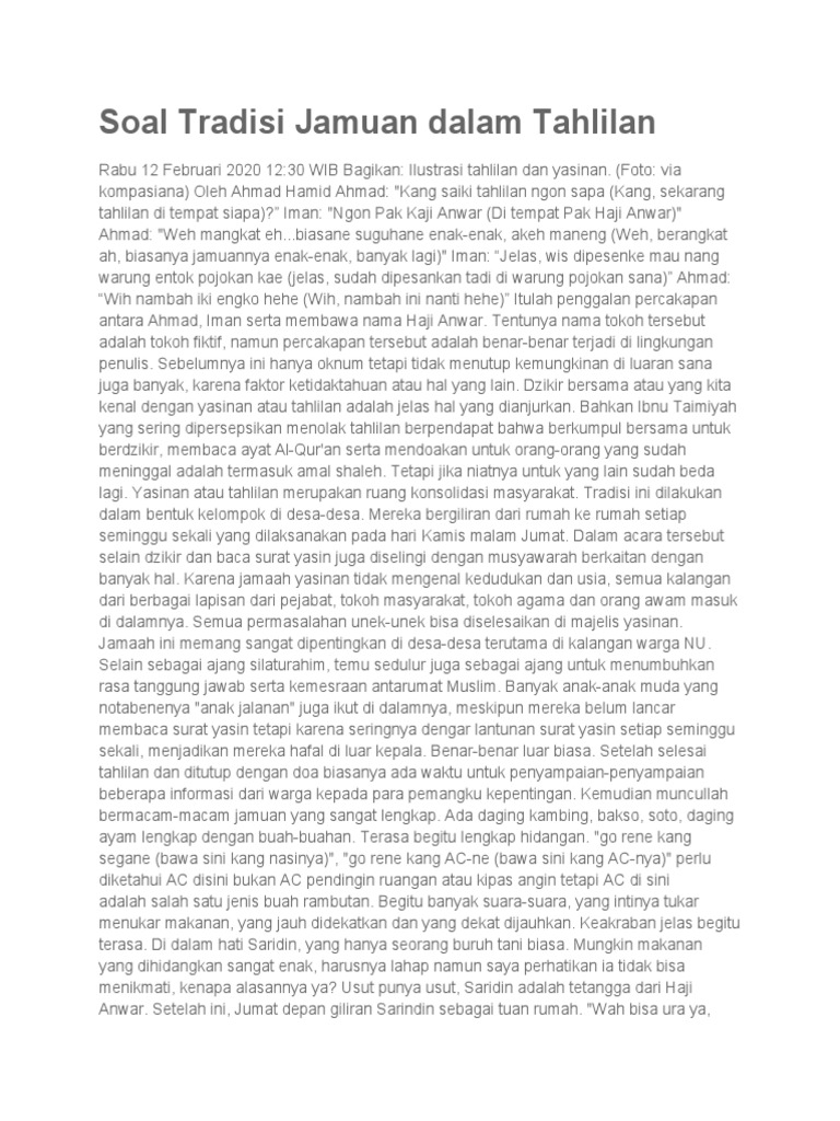Soal Tradisi Jamuan Dalam Tahlilan | PDF