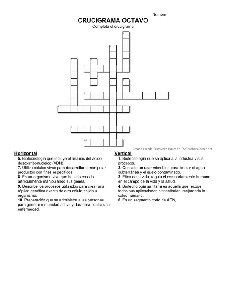 Crucigrama Biologia Pdf