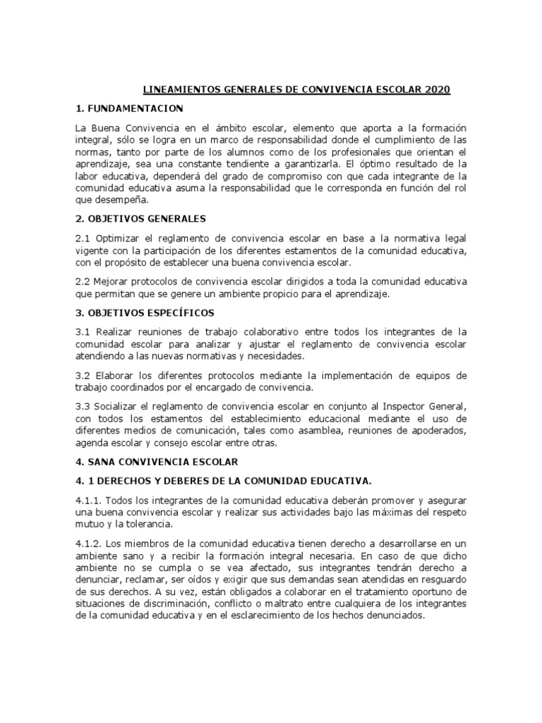 20 Lineamientos de Convivencia Escolar 2020 | PDF