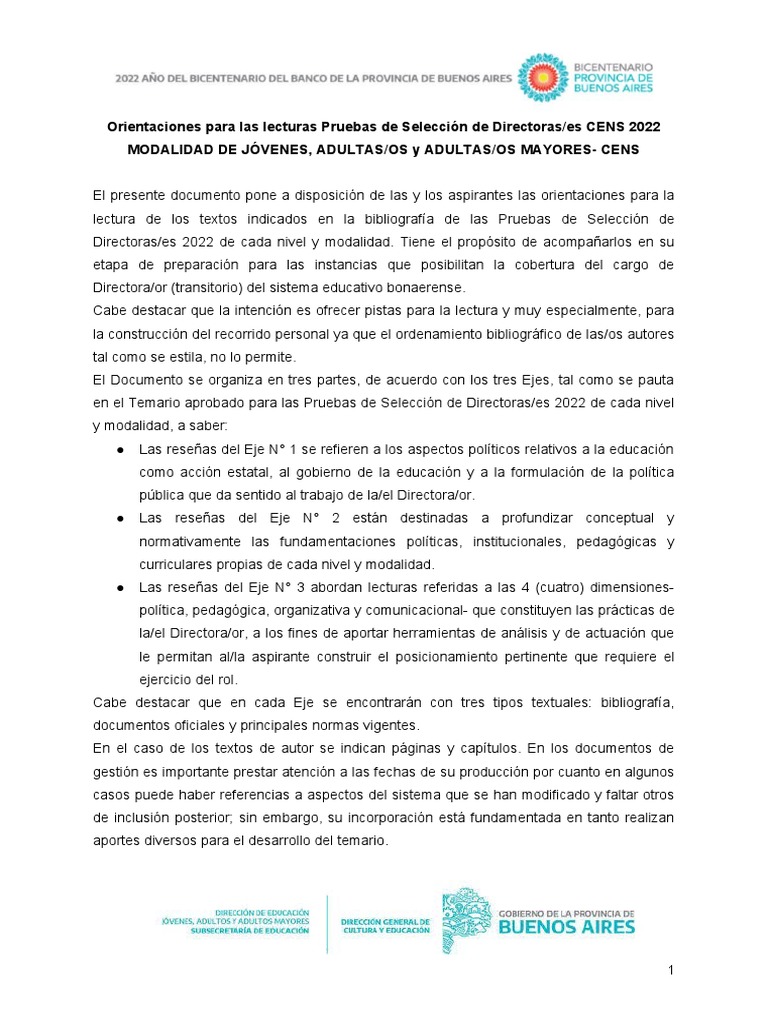 Orientaciones Lectura Selección Directores CENS 2022 | PDF | Método de ...