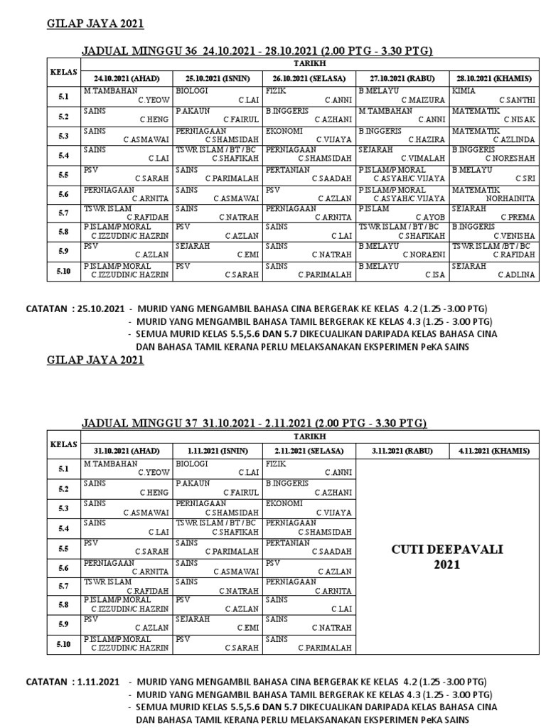 Jadual Kelas Tambahan Gilap Jaya M36-37 | PDF