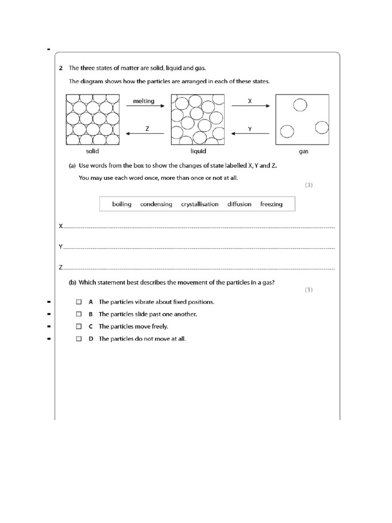Unit 1-1 States of Matter Exam Question | PDF