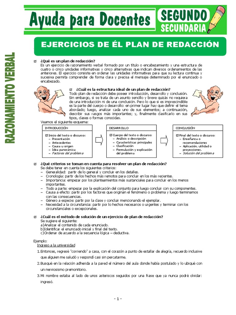 Ejercicos de El Plan de Redaccion para Segundo de Secundaria | PDF | Caloría