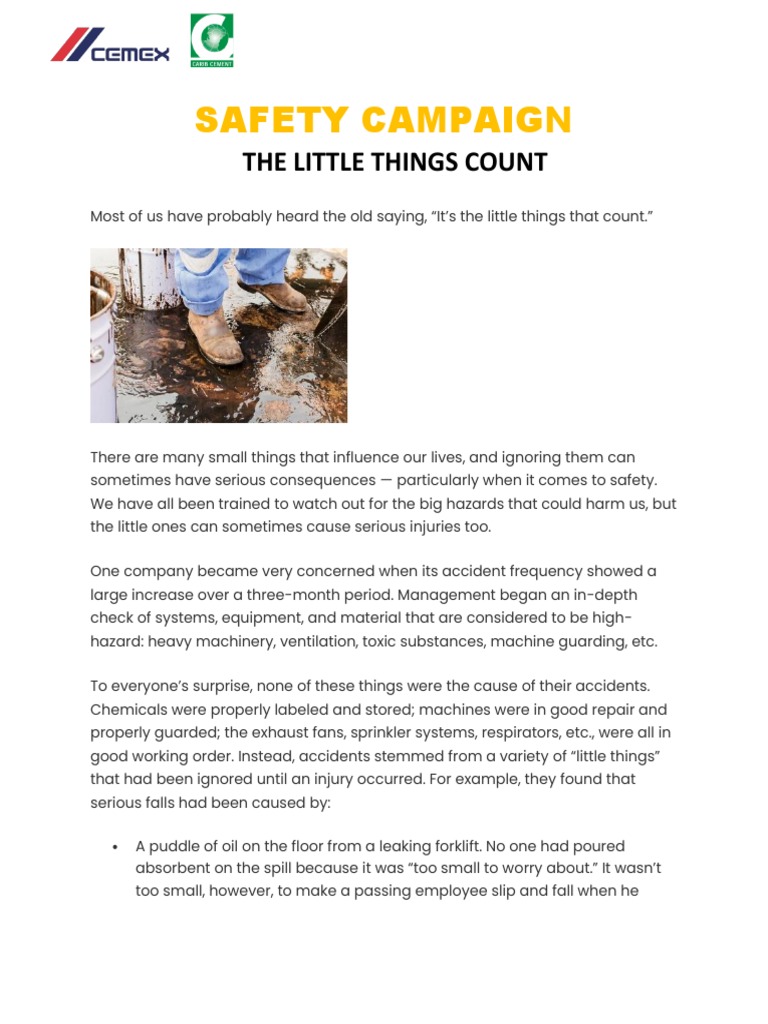 Safety Campaign - The Little Things Count | Download Free PDF | Hazards ...