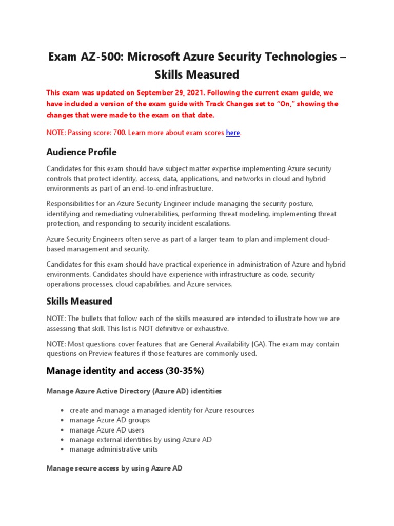 Exam Az 500 Microsoft Azure Security Technologies | PDF | Microsoft Azure | Security