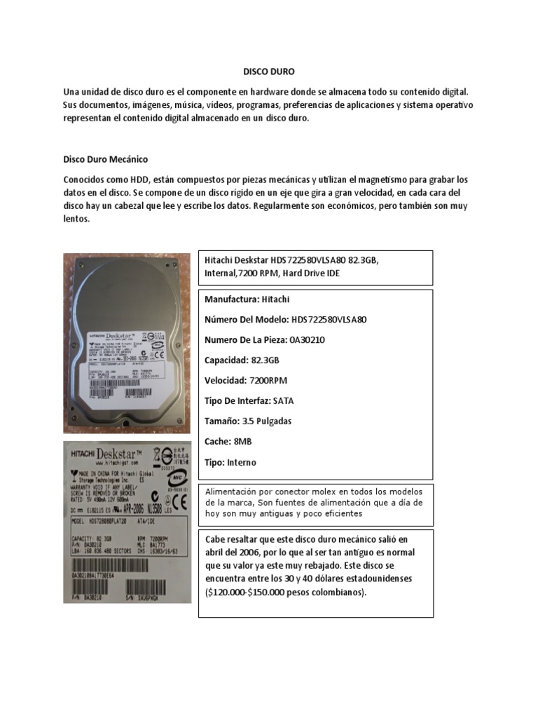 Disco Duro Hitachi 82.3GB HDD IDE | PDF | Informática | Tecnología