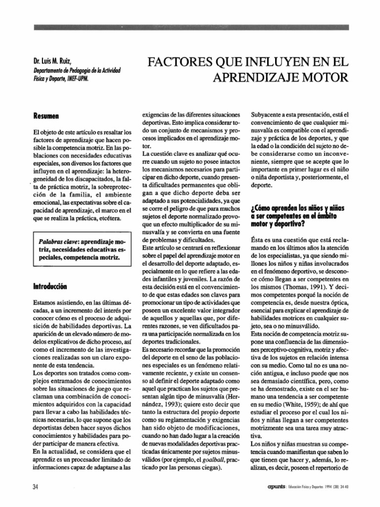 Factores Que Influyen en El Aprendizaje | PDF | Aprendizaje | Deportes