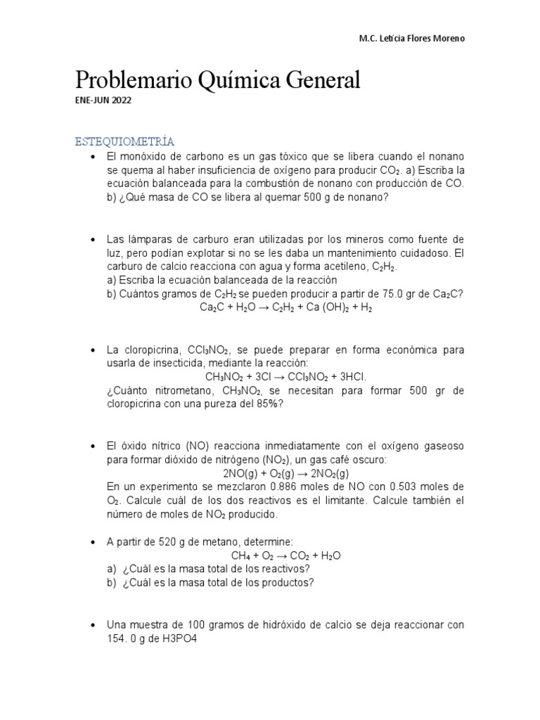 Problemario Requisito Examen MC | PDF | Concentración | Dióxido de carbono