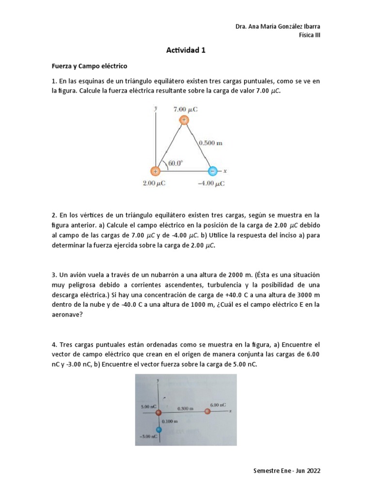 Actividad FUNDAMENTAL 1 Física III | PDF | Campo eléctrico | Fuerza