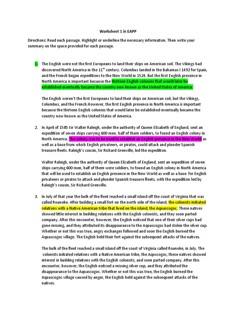 Worksheet 1 in EAPP | PDF | Roanoke Colony | European Colonization Of ...