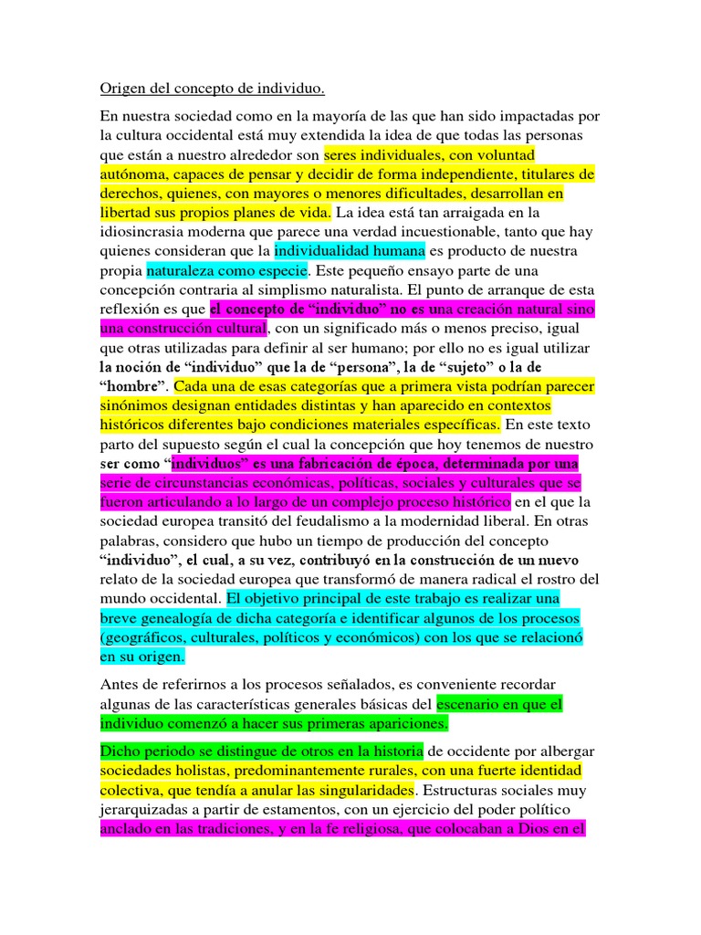 Origen Del Concepto de Individuo. | PDF | Sociedad | Libertad