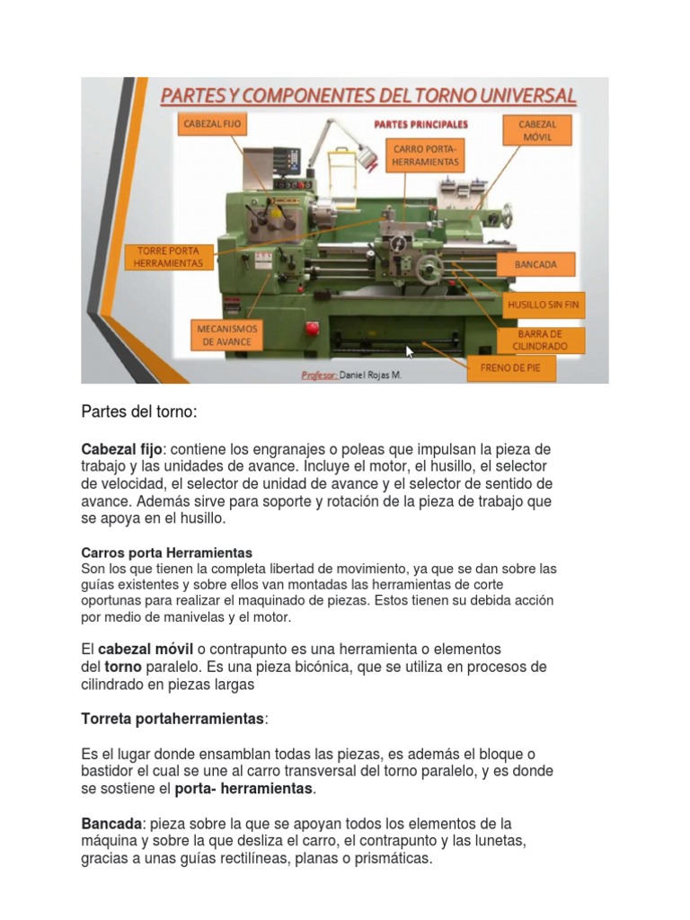 Partes y tipos de torno: guía completa | PDF | Máquinas | Ingeniería ...