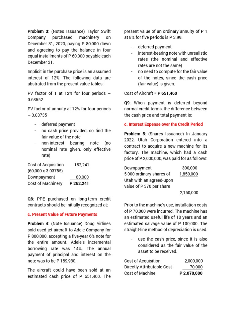 Problem 3: (Notes Issuance) Taylor Swift: C. Interest Expense Over The ...