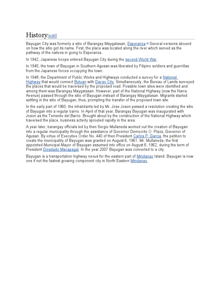 History of Bayugan City, Mindanao | PDF | Politics