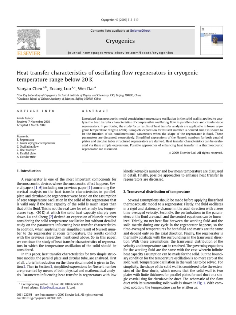 Chen2009Heat Transfer Characteristics of Oscillating Flow Regenerators ...