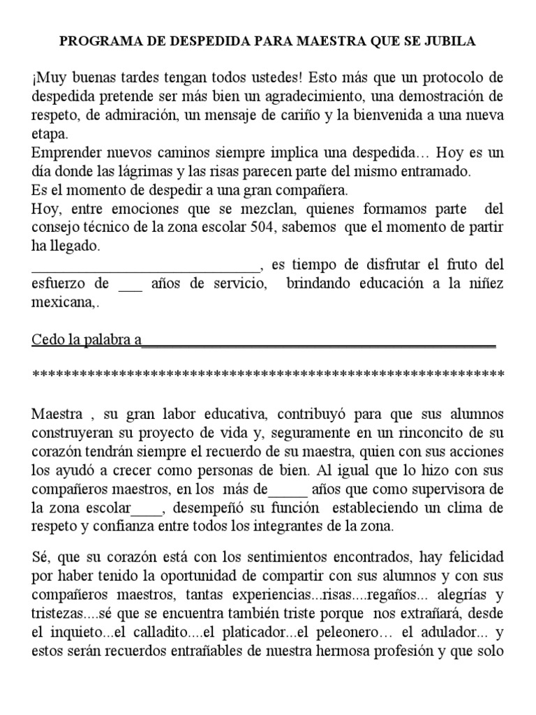 Programa de Despedida para Maestra Que Se Jubila | PDF