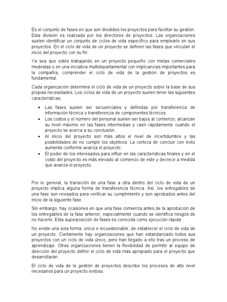 Actividad 5 Ciclo De Vida Del Proyecto Pdf Gestión De Proyectos