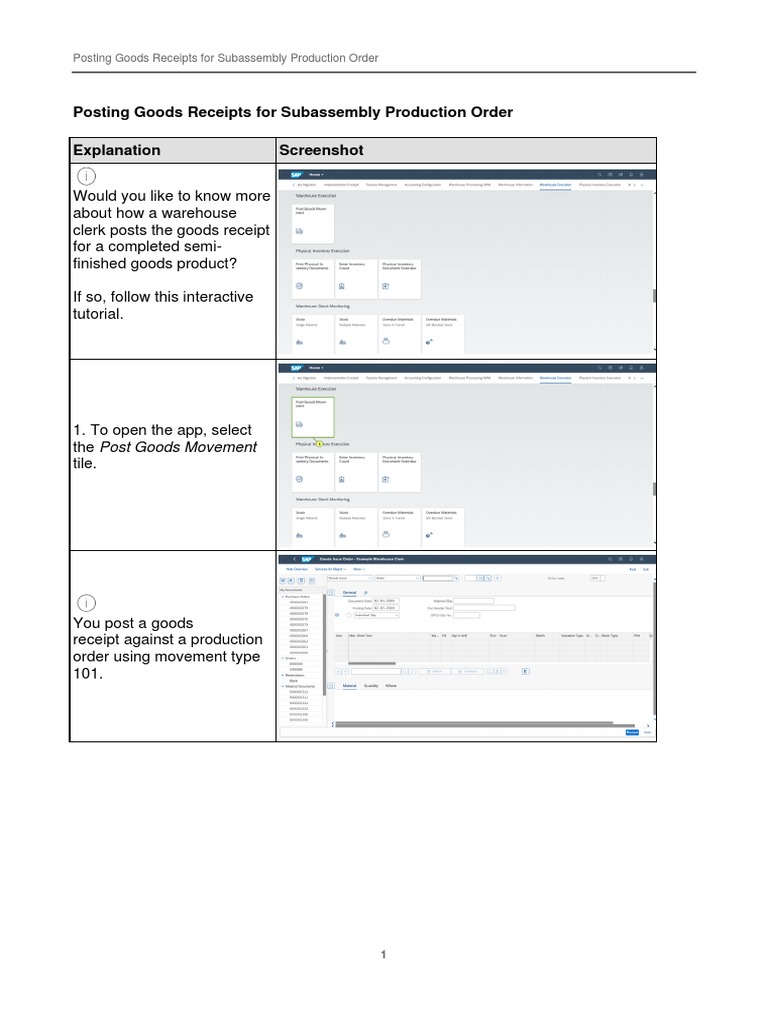BJ5 NRO9 Posting Goods Receipts For Subassembly Production Order | PDF ...