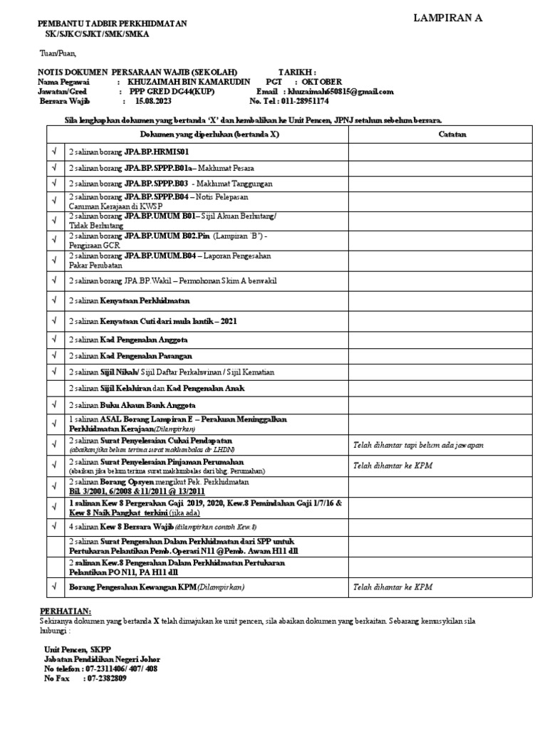 Senarai Semak Pencen Wajib - KOSONG | PDF