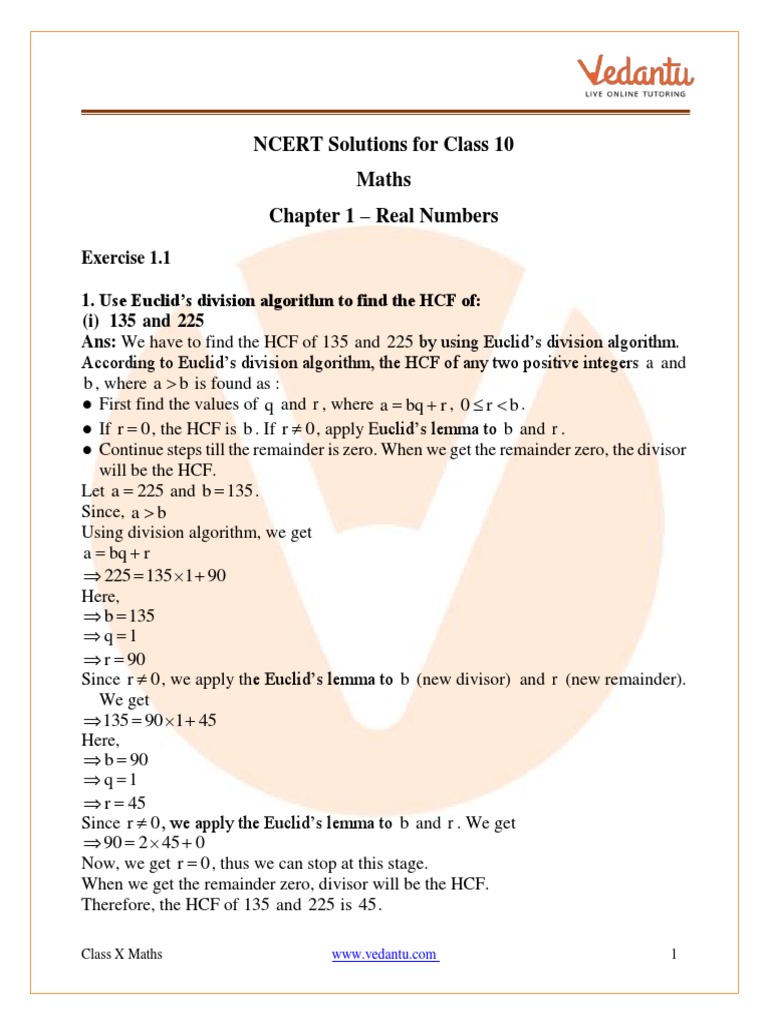 NCERT Solutions For Class 10 Maths Chapter 1 Real Numbers (Ex 1.1) Exercise 1.1 | PDF ...