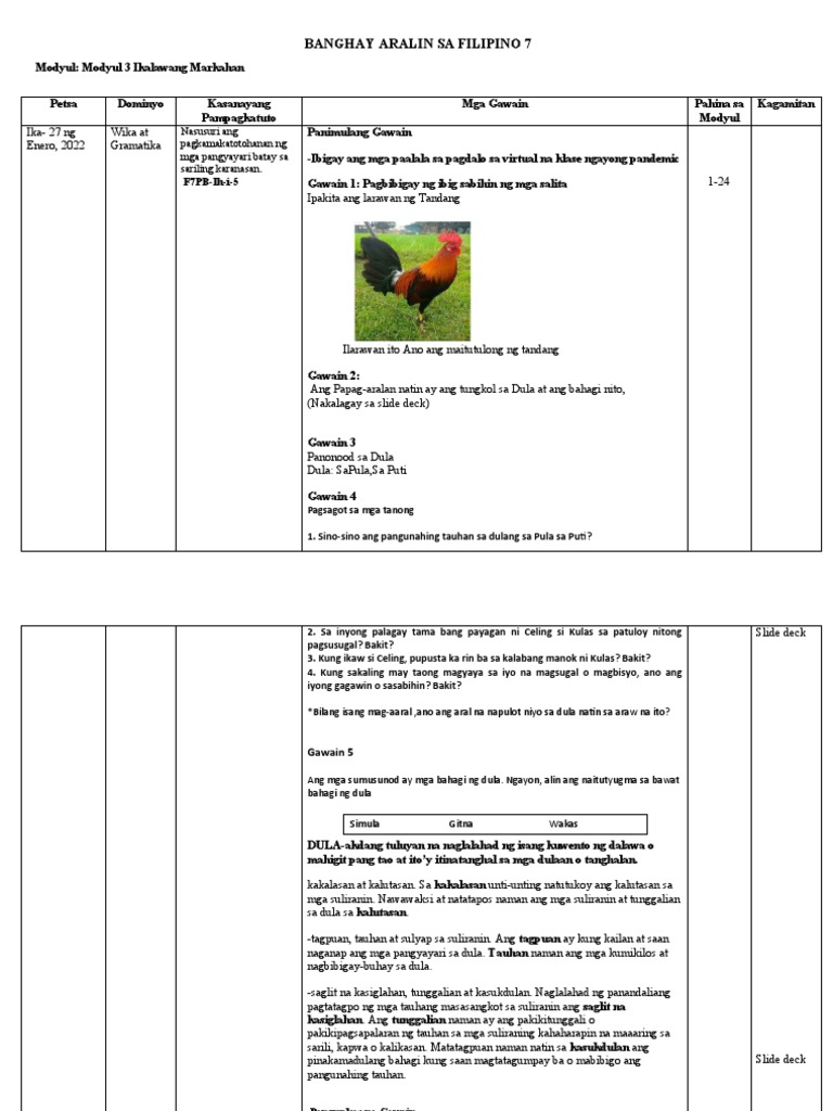 BANGHAY ARALIN SA FILIPINO 7 Module 3 Q2 | PDF