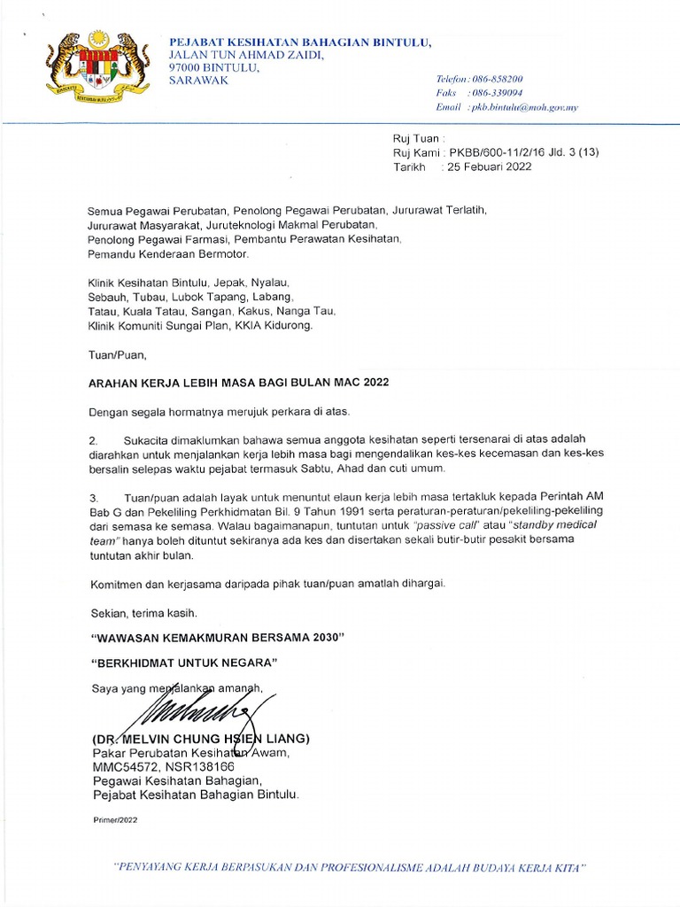 Arahan Kerja Lebih Masa Mac 2022 | PDF