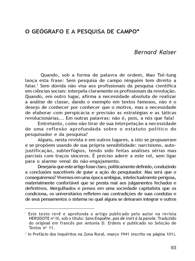 O Geógrafo e A Pesquisa de Campo | PDF | Sociologia | Geografia O Geógrafo e A Pesquisa de Campo | PDF | Sociologia | Geografia