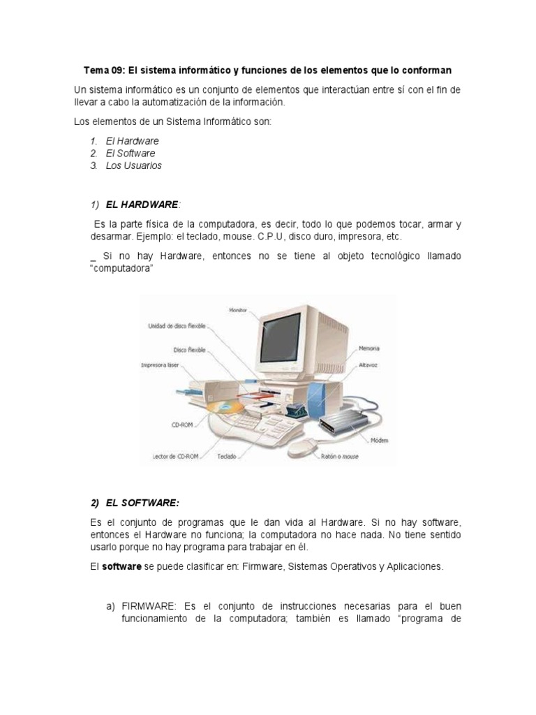 El Sistema Informático y Sus Funciones de Los Elementos Que Lo ...