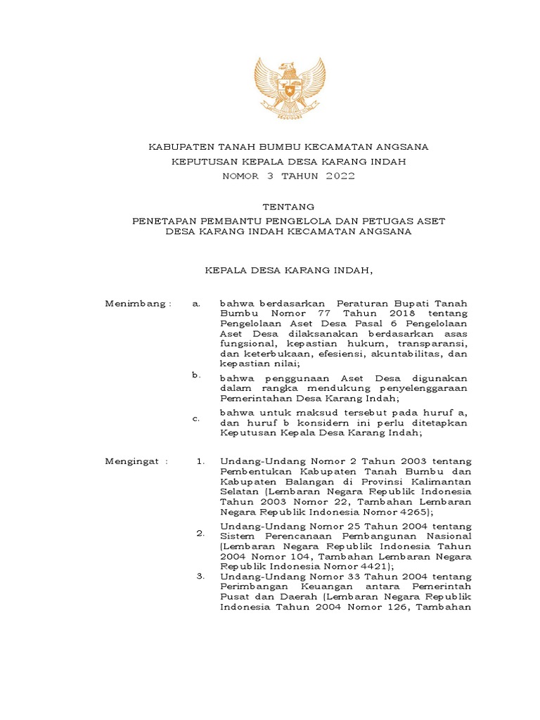 SK NO. 3 Pengelolaan Aset Desa TA 2022 | PDF