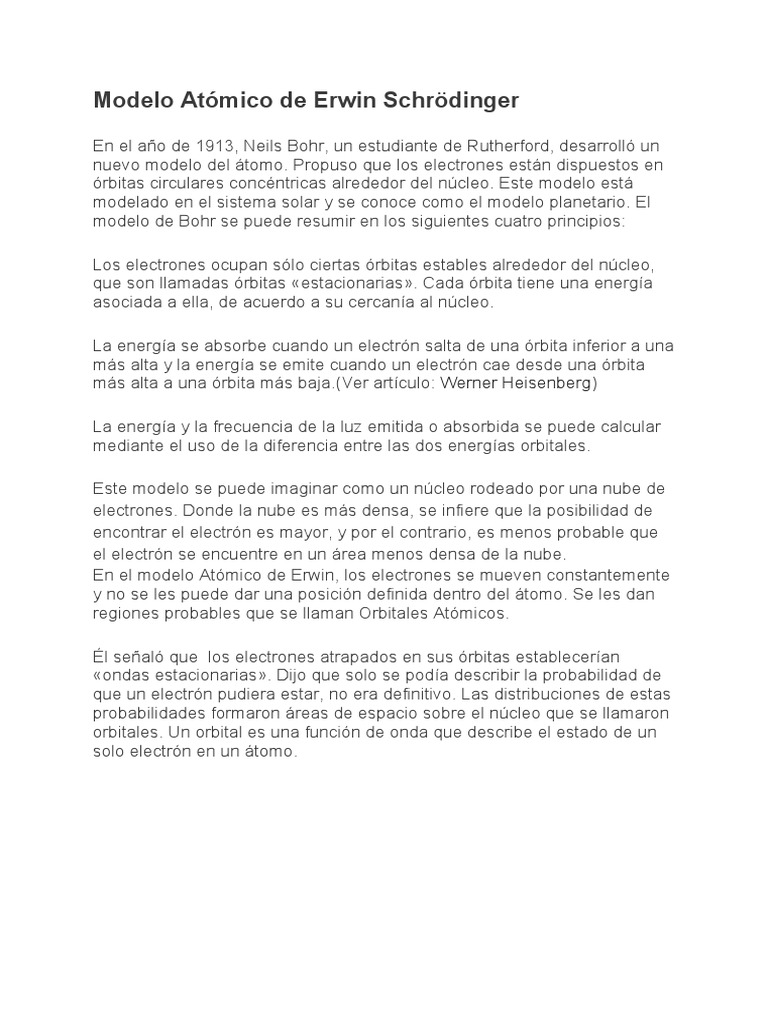 Modelo Atómico de Erwin Schrödinger | PDF