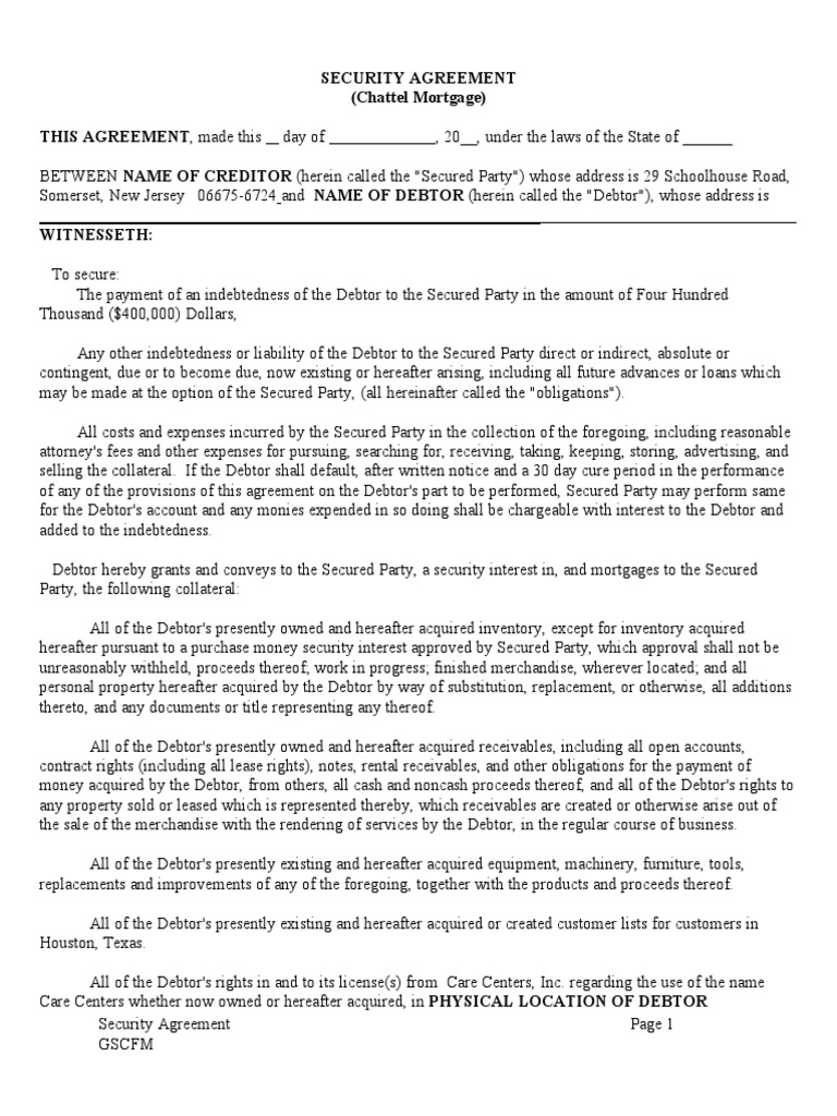 Security Agreement Template Sample | PDF | Security Interest | Insurance