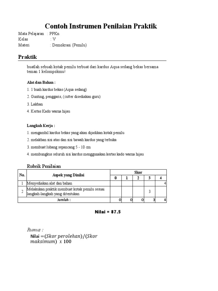 Contoh Instrumen Penilaian Keterampilan | PDF